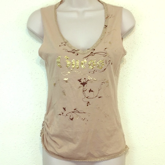 Guess | Tops | Guess Tan Lace Gold Sequin Tank | Poshmark